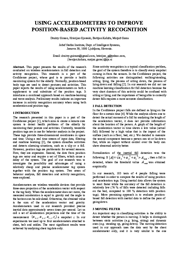 (PDF) USING ACCELEROMETERS TO IMPROVE POSITION-BASED ACTIVITY RECOGNITION | Boštjan Kaluža ...