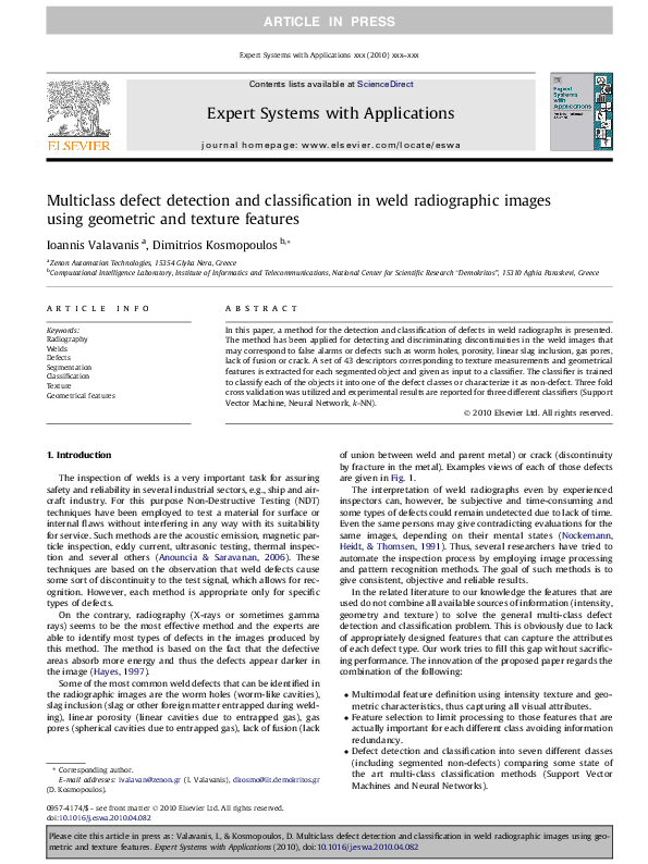 Pdf Multiclass Defect Detection And Classification In Weld Radiographic Images Using Geometric