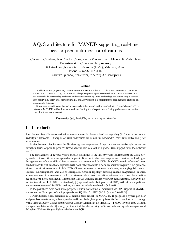 (PDF) A QoS architecture for MANETs supporting real-time peer-to-peer multimedia applications