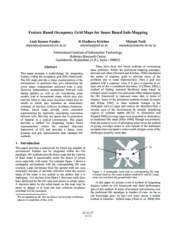 (PDF) Feature Based Occupancy Grid Maps for Sonar Based Safe-Mapping