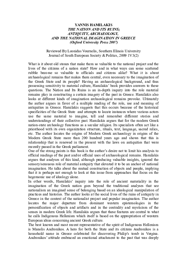 (DOC) The Nation and Its Ruins by Yannis Hamilakis