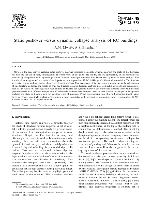 Pdf Static Pushover Versus Dynamic Collapse Analysis Of Rc Buildings 