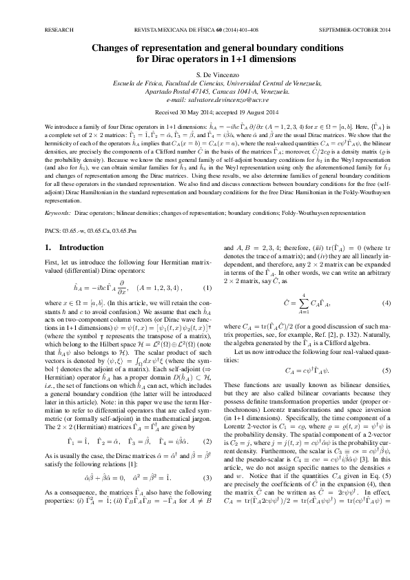 (PDF) Changes of representation and general boundary conditions for Dirac operators in 1+1 ...