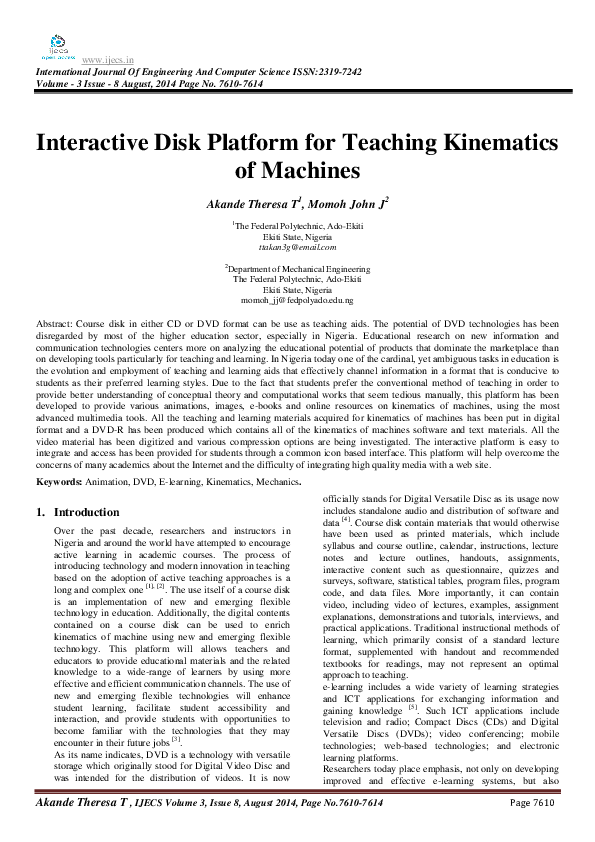 (PDF) Interactive Disk Platform for Teaching Kinematics of Machines