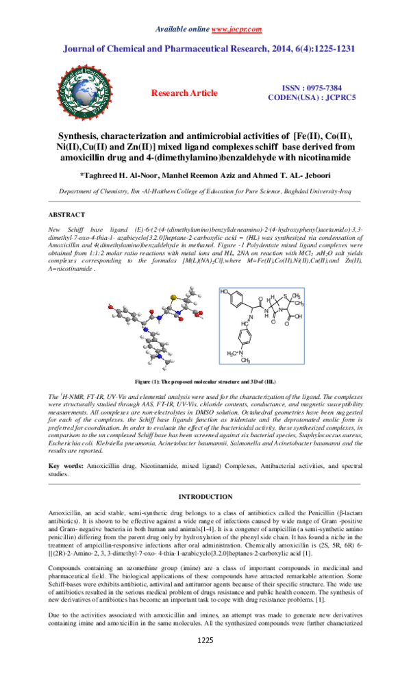 (PDF) Synthesis, characterization and antimicrobial activities of [Fe(II), Co(II), Ni(II),Cu(II ...