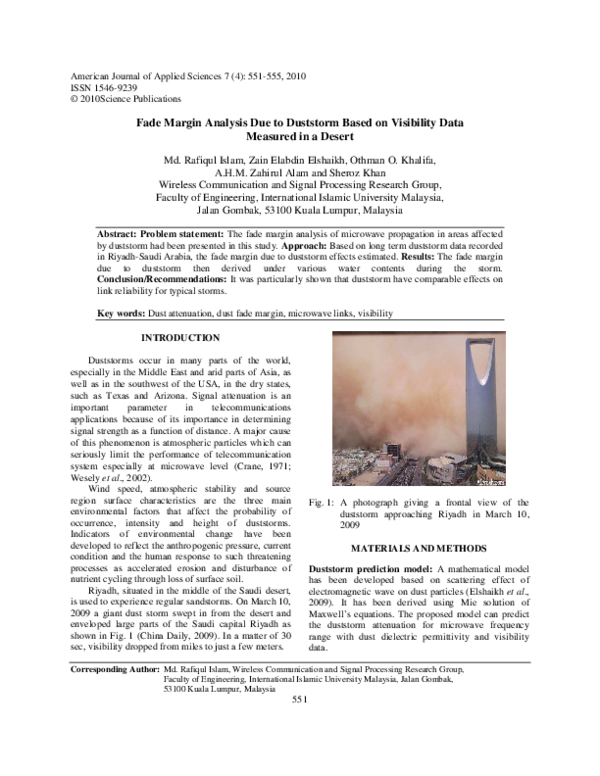 (PDF) Fade Margin Analysis Due to Duststorm Based on Visibility Data ...