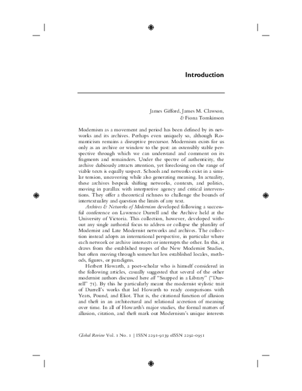 (PDF) Introduction to Archives & Networks of Modernism