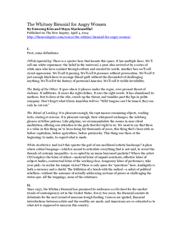 (PDF) The Whitney Biennial for Angry Women