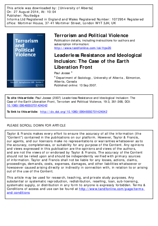 (PDF) Leaderless Resistance and Ideological Inclusion: The Case of the ...
