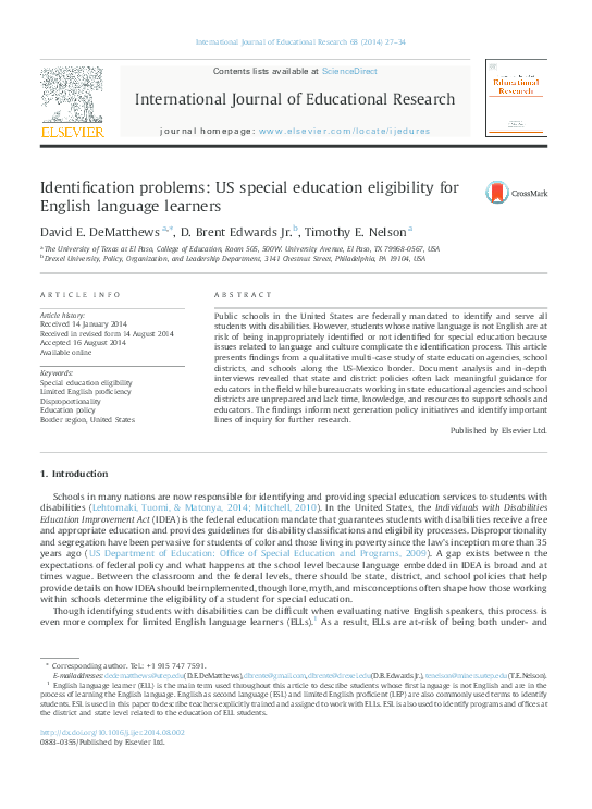 (PDF) Identification problems: US special education eligibility for ...