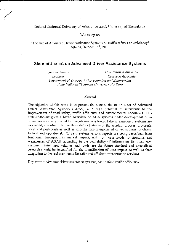 (PDF) State-of-the-art on Advanced Driver Assistance Systems