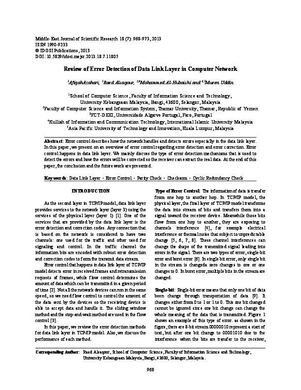 Pdf Review Of Error Detection Of Data Link Layer In Computer Network 8196