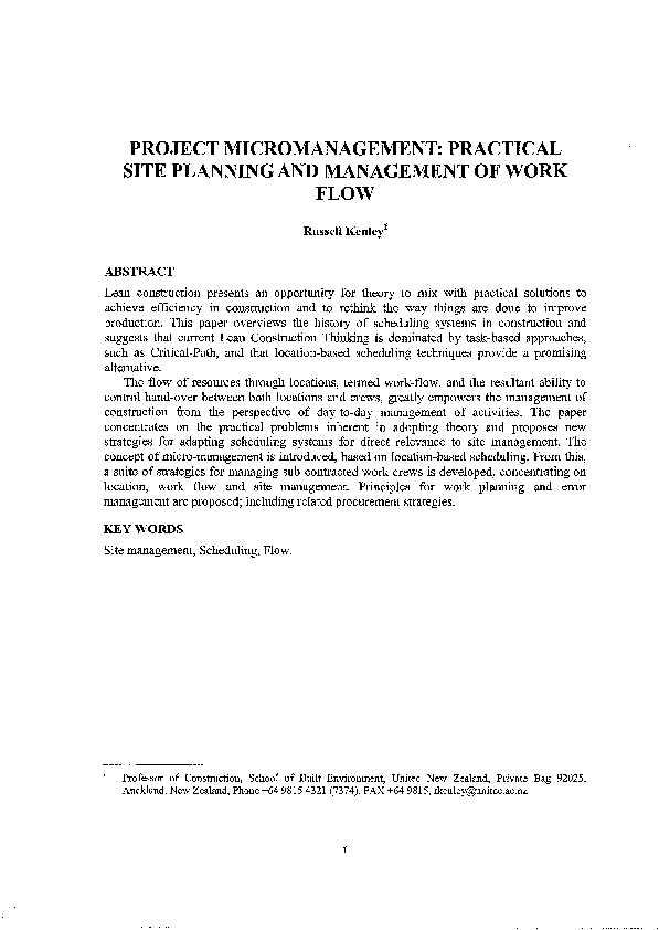 (PDF) PROJECT MICROMANAGEMENT: PRACTICAL SITE PLANNING AND MANAGEMENT ...