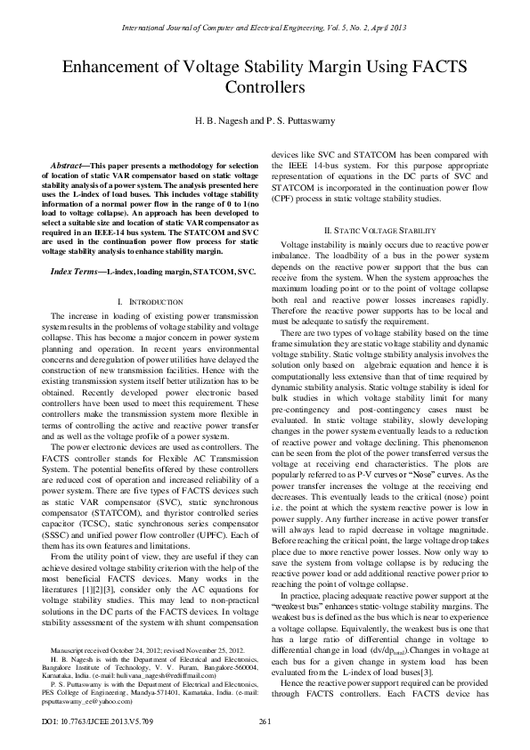 (PDF) Enhancement of Voltage Stability Margin Using FACTS Controllers