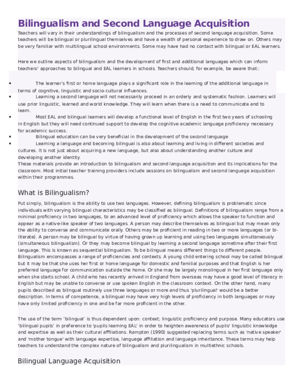 (DOC) Bilingualism and Second Language Acquisition