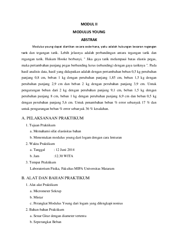 (DOC) MODUL II MODULUS YOUNG ABSTRAK
