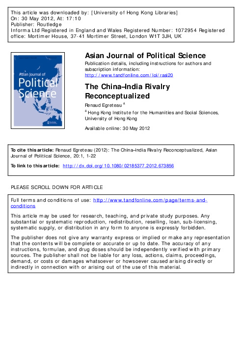 The China–India Rivalry Reconceptualized (2012)