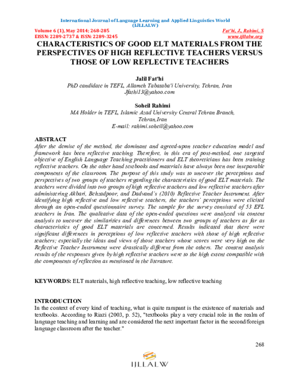 (PDF) CHARACTERISTICS OF GOOD ELT MATERIALS FROM THE PERSPECTIVES OF ...