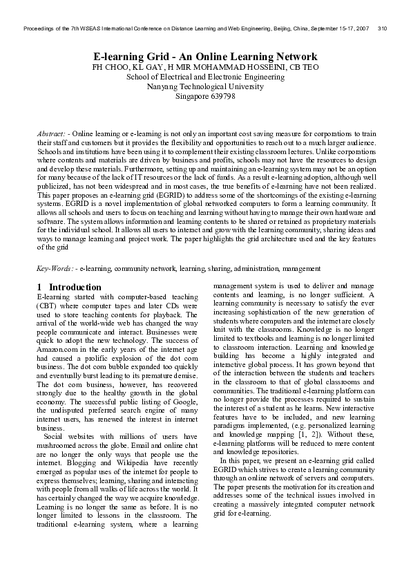 (PDF) E-learning Grid - An Online Learning Network