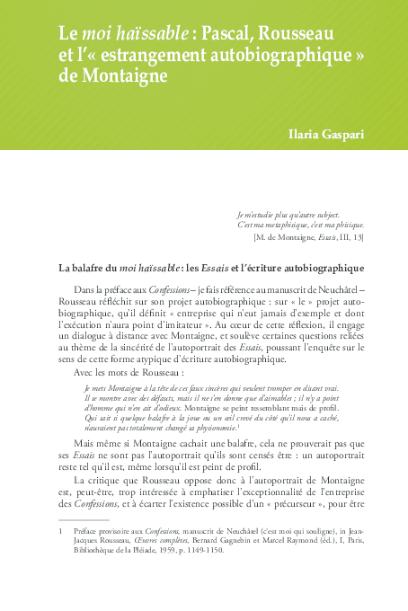 (PDF) Le moi haïssable : Pascal, Rousseau et l’"estrangement ...