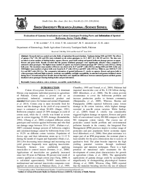 (PDF) Evaluation of Gamma Irradiation on Cotton Genotypes Fruiting ...