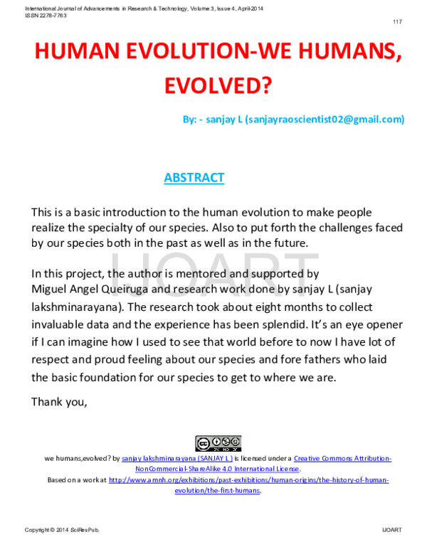 (PDF) HUMAN EVOLUTION-WE HUMANS, EVOLVED?