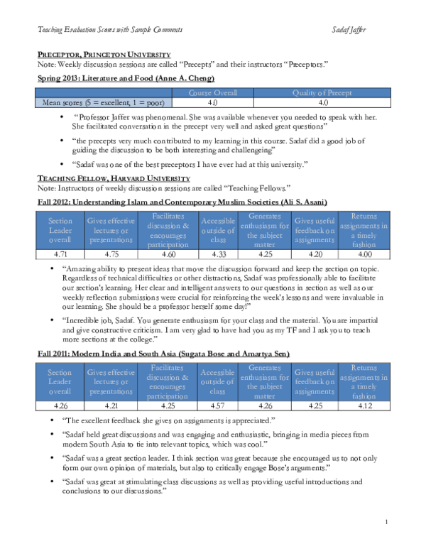 (PDF) Teaching Evaluations Summary