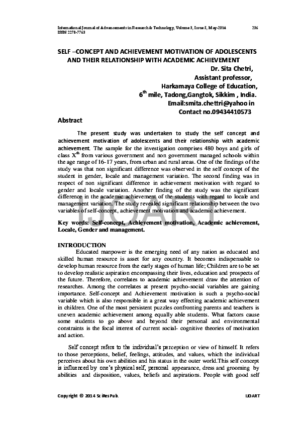 (PDF) SELF –CONCEPT AND ACHIEVEMENT MOTIVATION OF ADOLESCENTS AND THEIR ...