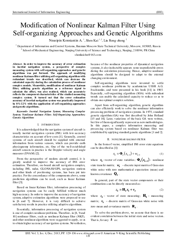(PDF) Modification of Nonlinear Kalman Filter Using Self-organizing ...