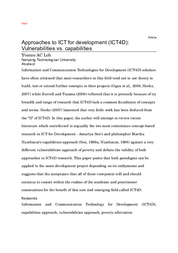 (DOC) Approaches to ICT for development (ICT4D): Vulnerabilities vs ...