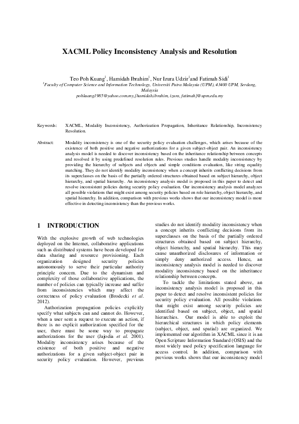 (PDF) XACML Policy Inconsistency Analysis and Resolution