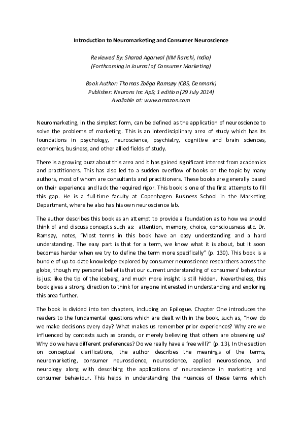 Doc Introduction To Neuormarketing And Consumer Neuroscience