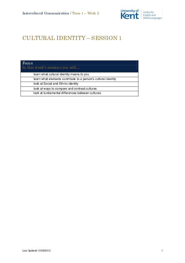 (PDF) Talking Cultures Week 2 Unit 1 - Cultural Identity1 - handout