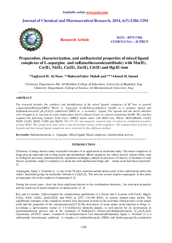 (PDF) Synthesis, characterization and antimicrobial activities of [Fe(II), Co(II), Ni(II),Cu(II ...