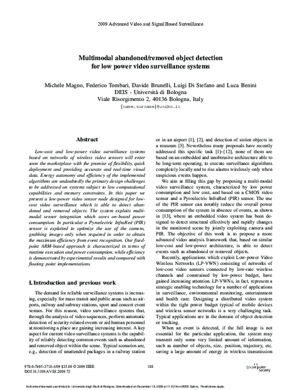 (PDF) Multimodal abandoned/removed object detection for low power video ... (PDF) Multimodal abandoned/removed object detection for low power video ...