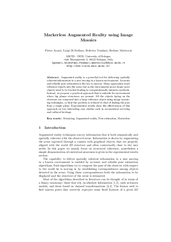 (PDF) Markerless augmented reality using image mosaics