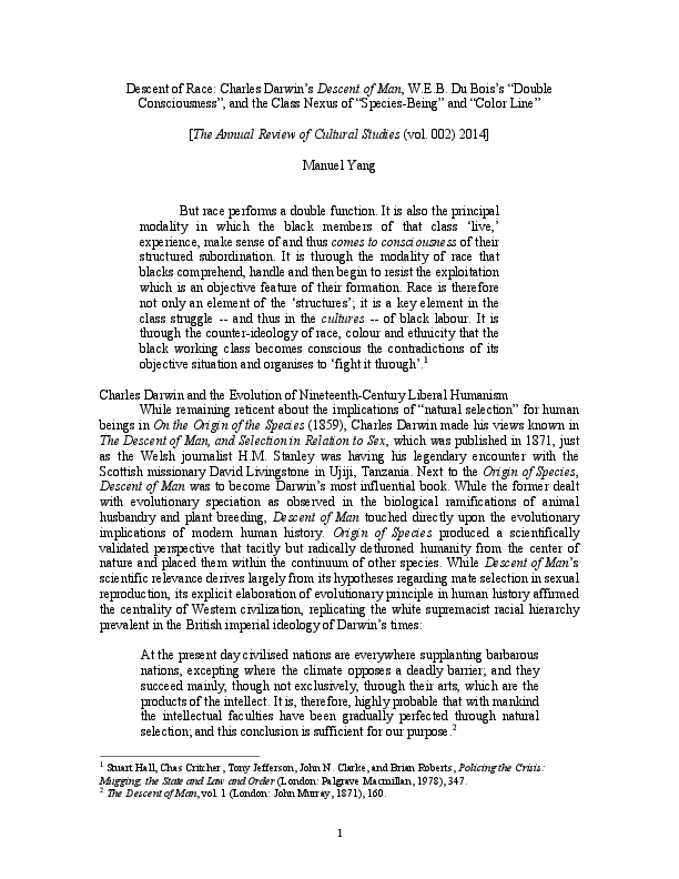 (PDF) Descent of Race: Charles Darwin, W.E.B. Du Bois's "Double ...