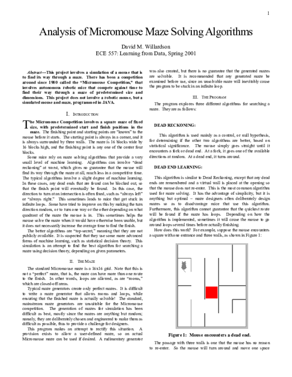 Pdf Analysis Of Micromouse Maze Solving Algorithms