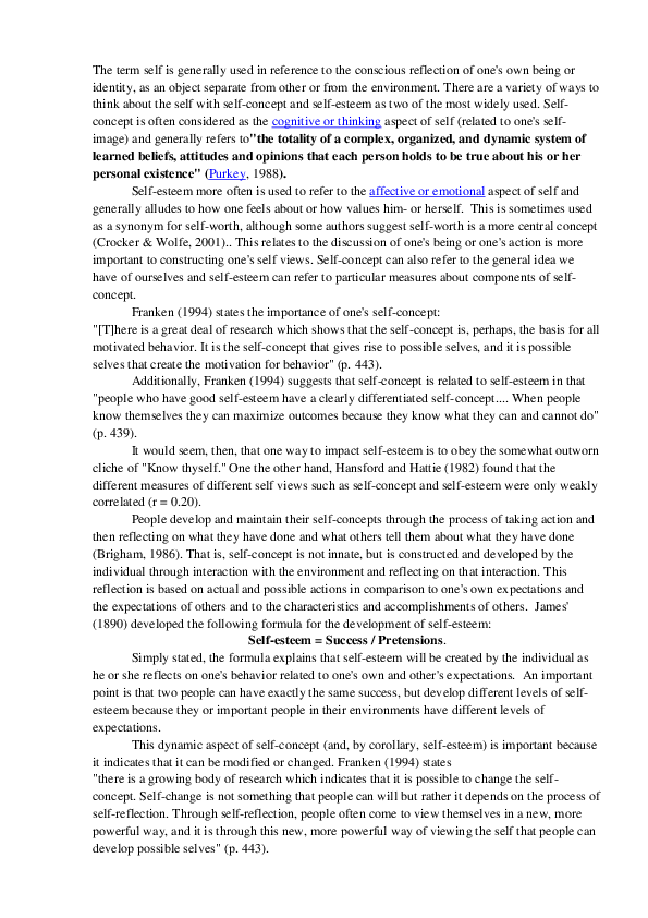 (DOC) The term self is generally used in reference to the conscious ...