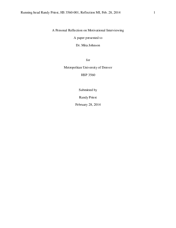 (DOC) A Personal Reflection on Motivational Interviewing