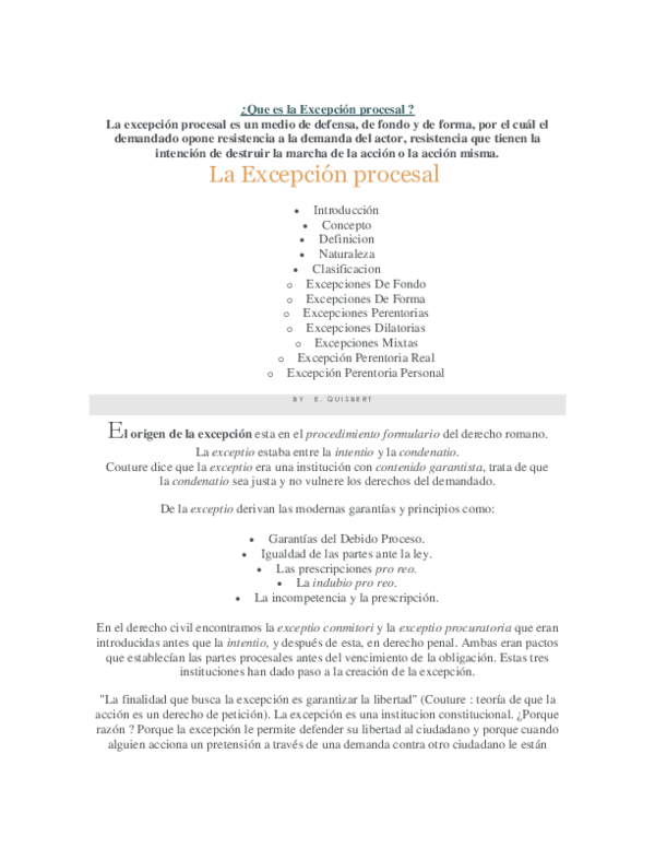 (DOC) Que es la Excepción procesal
