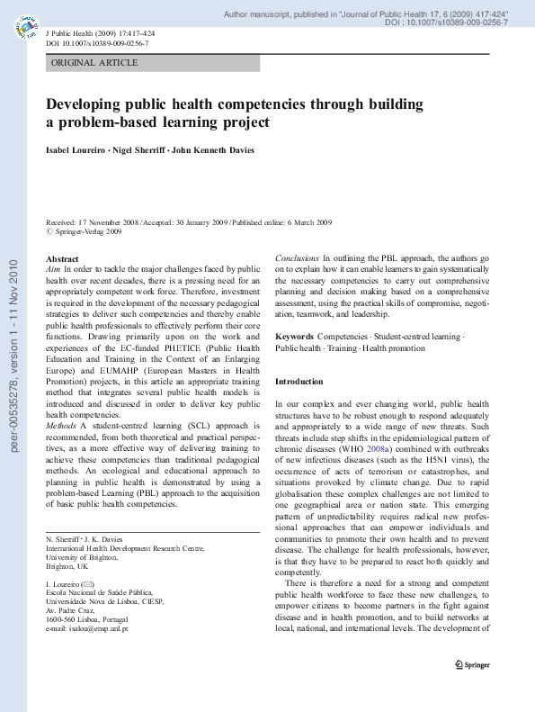 (PDF) Developing public health competencies through building a problem ...