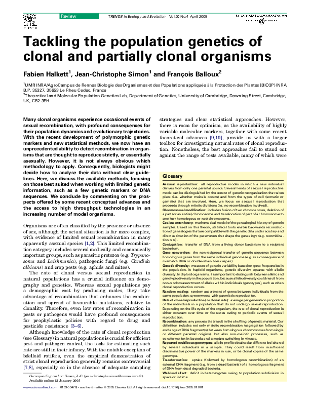 (PDF) Tackling the population genetics of clonal and partially clonal ...
