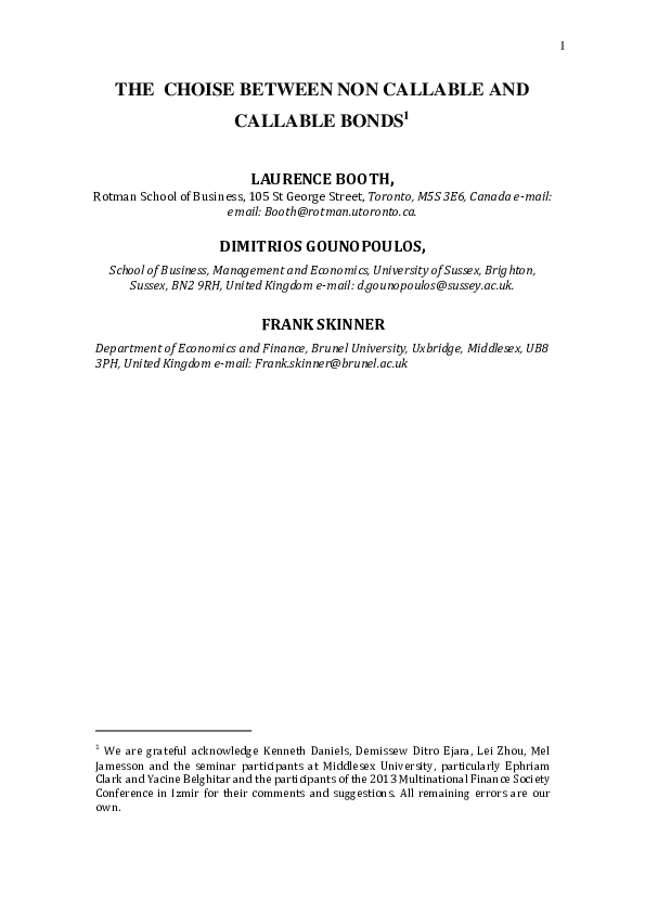 (PDF) The Choise between non Callable and Callable Bonds