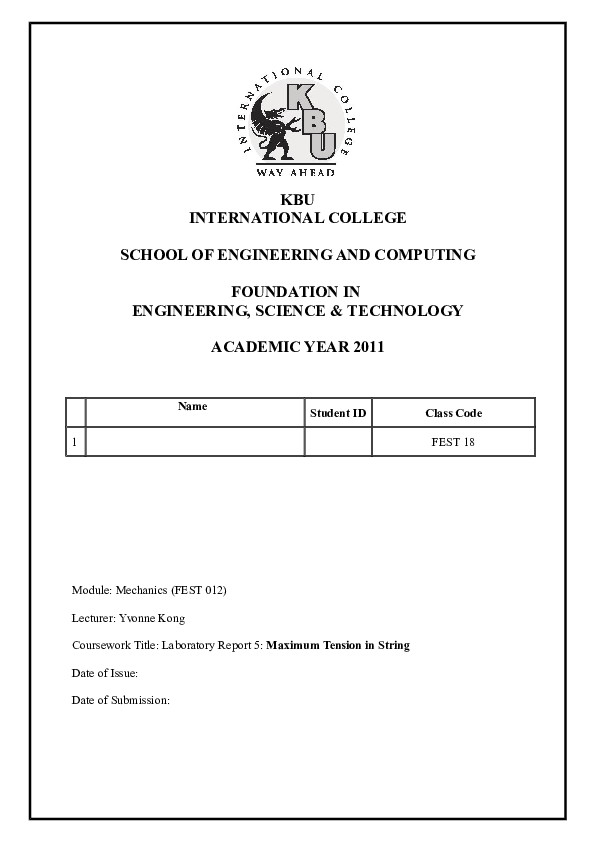 (DOC) KBU INTERNATIONAL COLLEGE SCHOOL OF ENGINEERING AND COMPUTING ...