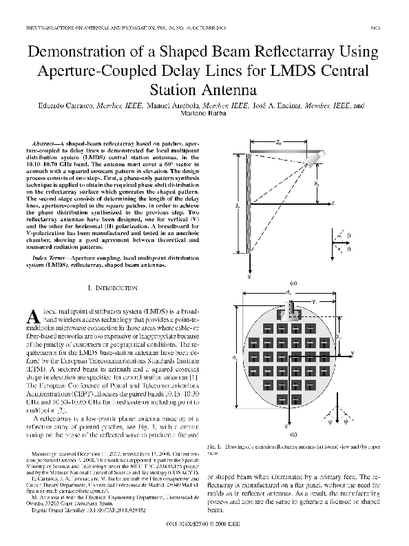 (PDF) Demonstration of a Shaped Beam Reflectarray Using Aperture-Coupled Delay Lines for LMDS ...