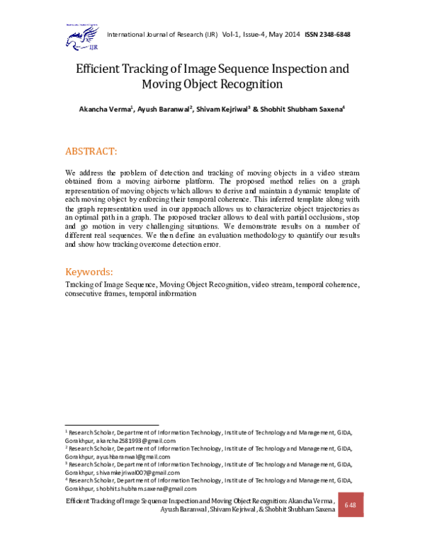 Pdf Efficient Tracking Of Image Sequence Inspection And Moving Object