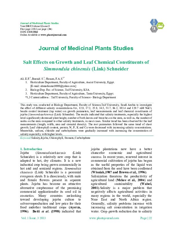 (PDF) Journal of Medicinal Plants Studies Salt Effects on Growth and ...