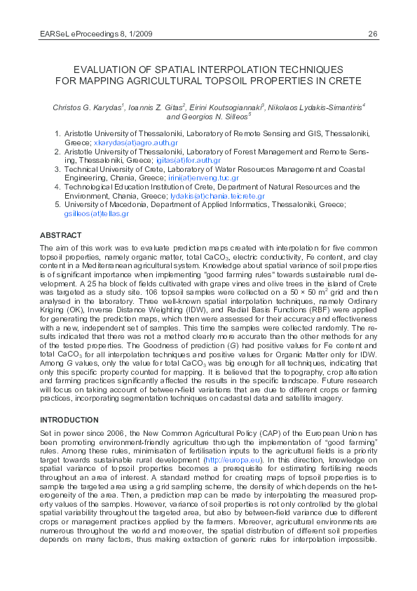 (PDF) EVALUATION OF SPATIAL INTERPOLATION TECHNIQUES FOR MAPPING AGRICULTURAL TOPSOIL PROPERTIES ...