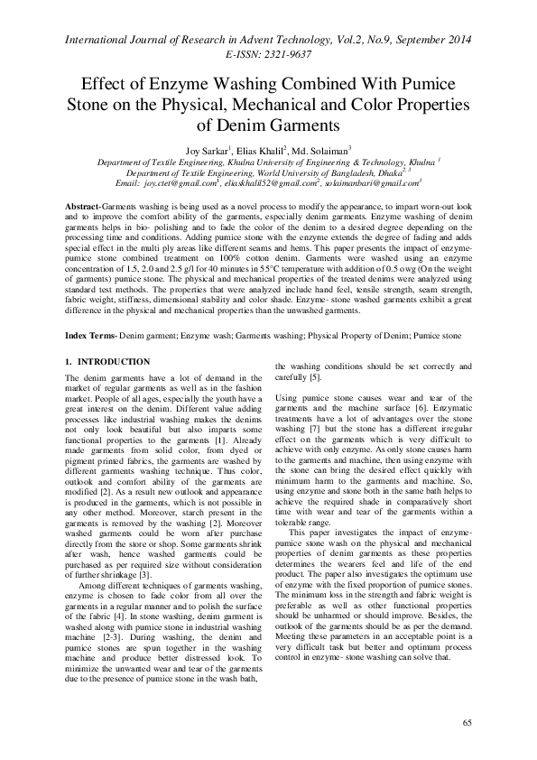 (PDF) Effect of Enzyme Washing Combined With Pumice Stone on the ...